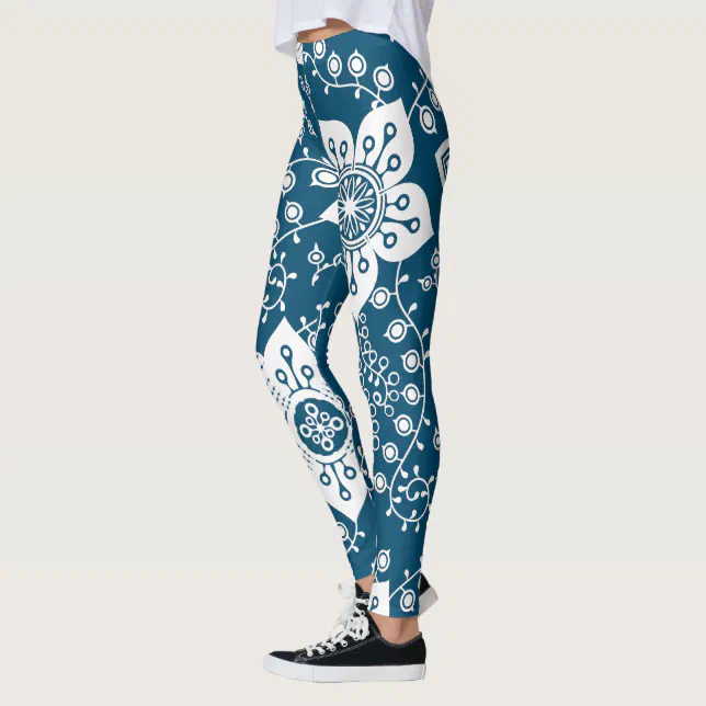 Funky Retro Cool Modern Flowers Art Pattern Leggings | Zazzle