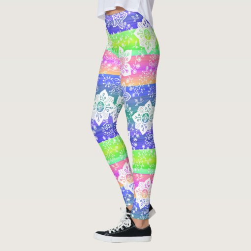 Funky Retro Floral On Chic Cool Stripes Pattern Leggings | Zazzle