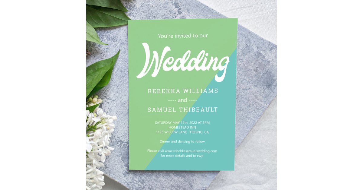 Funky Retro Green Blue Color Block Wedding Invitation | Zazzle