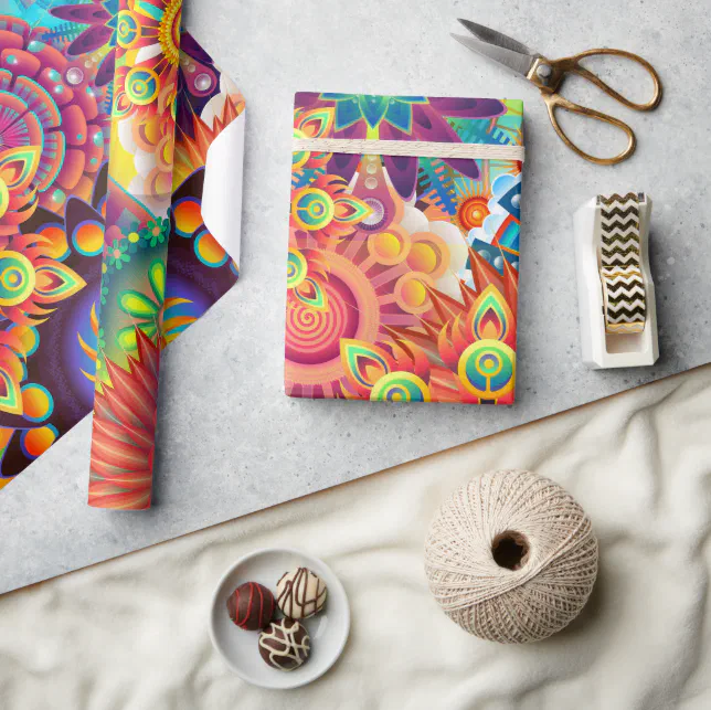 Funky Retro Pattern Abstract Bohemian Wrapping Paper | Zazzle