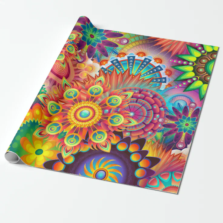 Funky Retro Pattern Abstract Bohemian Wrapping Paper | Zazzle