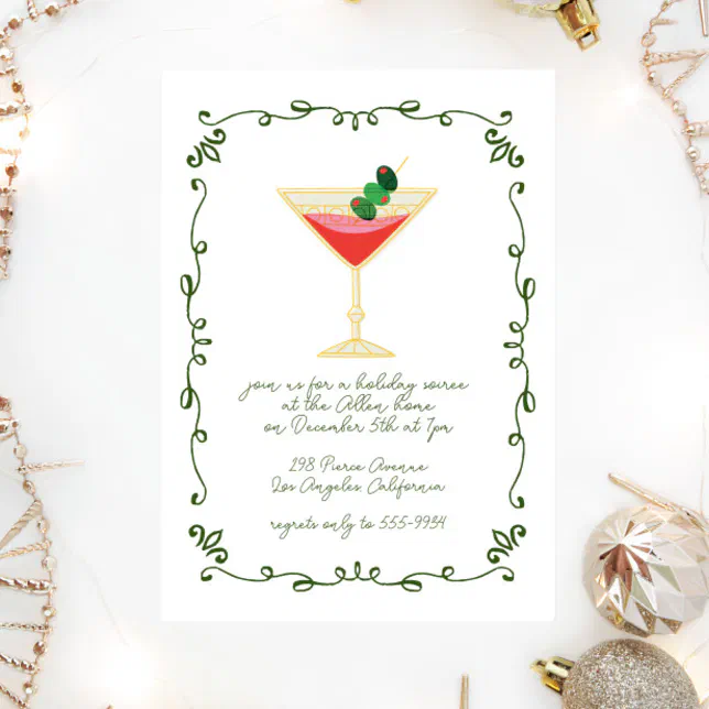 Funky Retro Whimsical Christmas Cocktail Party Invitation | Zazzle