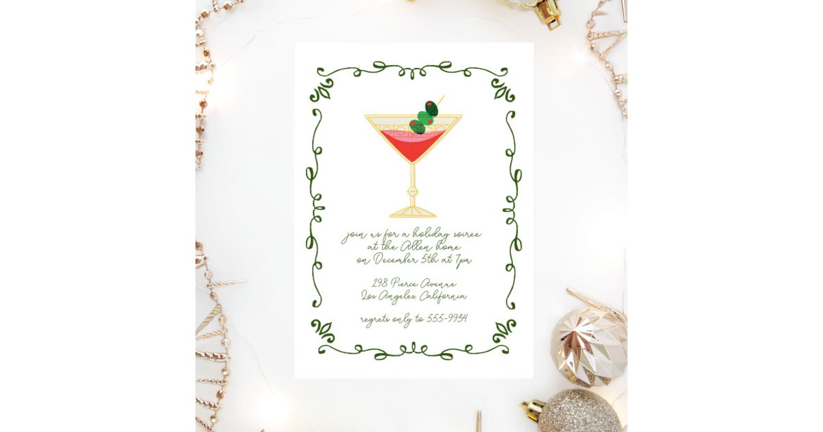 Funky Retro Whimsical Christmas Cocktail Party Invitation | Zazzle