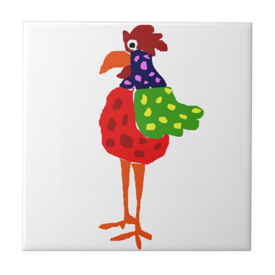 Funky Rooster Folk Art Design Ceramic Tile | Zazzle.com