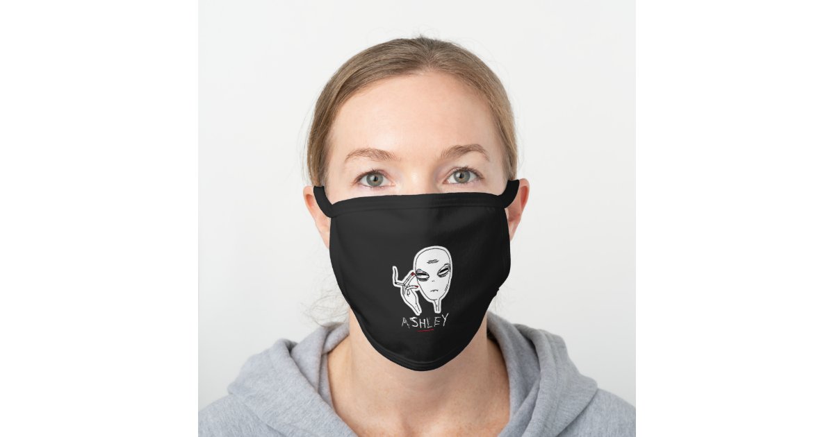 Funky Smoking Alien W/ Red Nails Personalized Black Cotton Face Mask ...