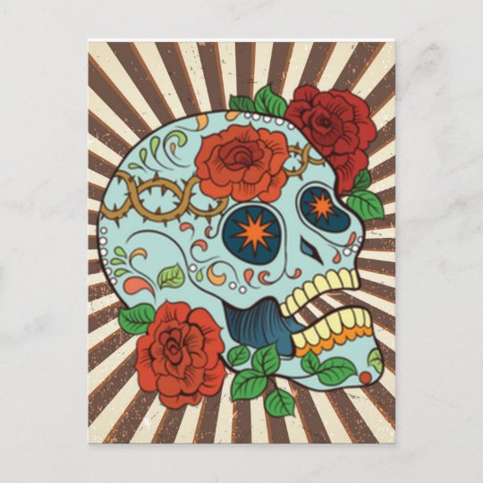 Funky Sugar Skulls Dia de los Muertos Postcard | Zazzle.com