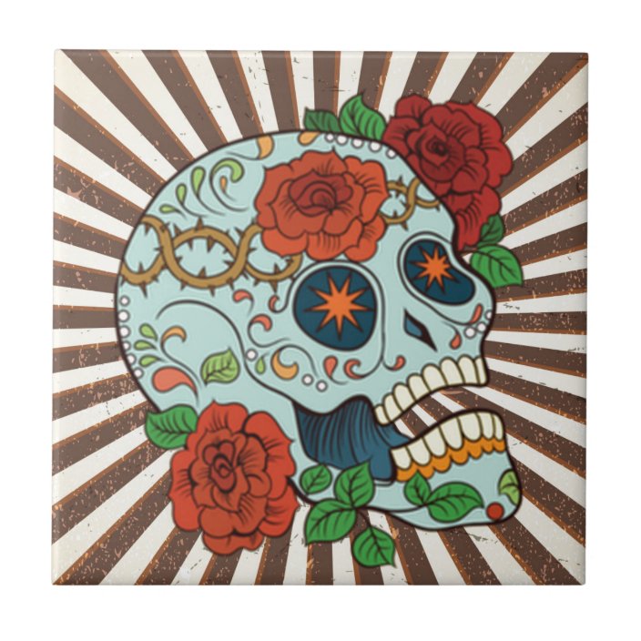 Funky Sugar Skulls Dia de los Muertos Tile | Zazzle.com