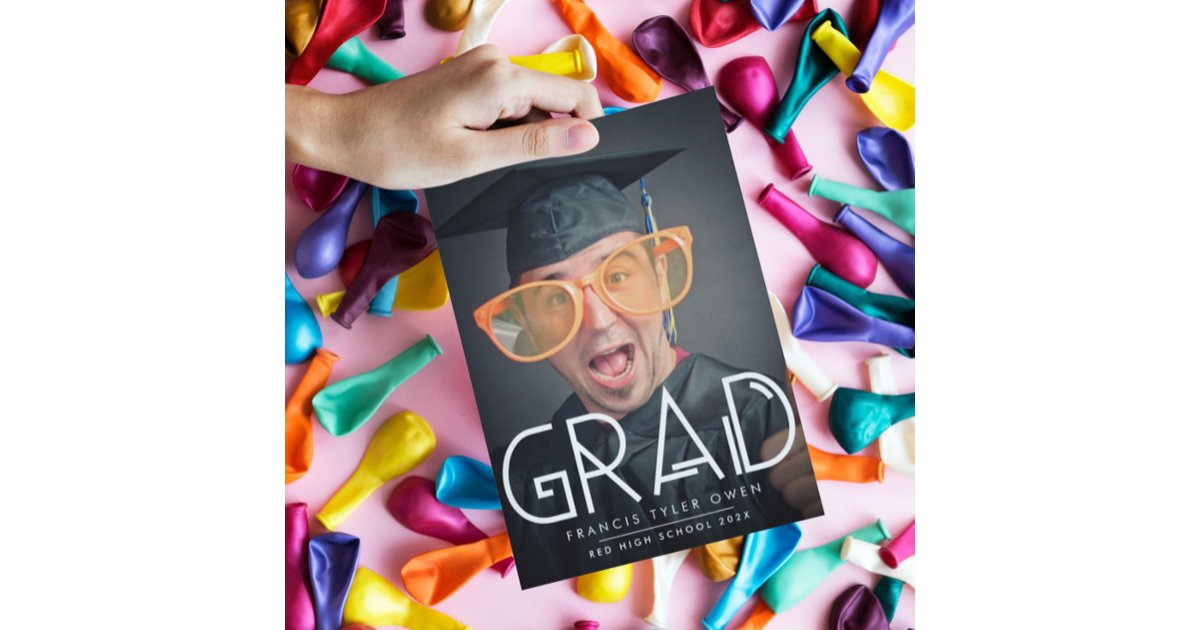 Funky Text GRAD with Photo | Class of 2023 Announcement | Zazzle