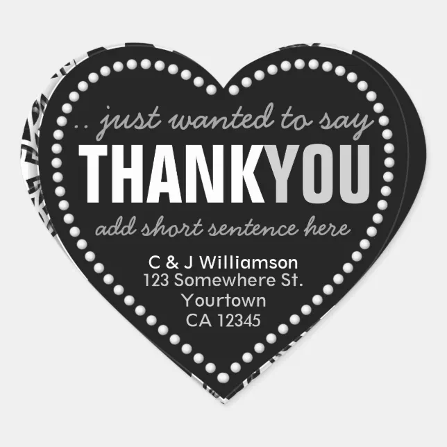 Funky Thank You Abstract Black+White Heart Sticker | Zazzle