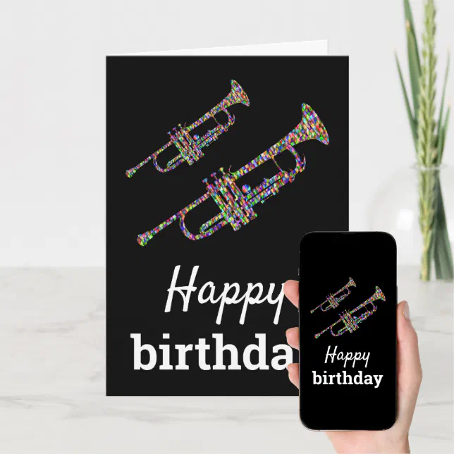 Funky trumpet colorful music Happy Birthday Card | Zazzle