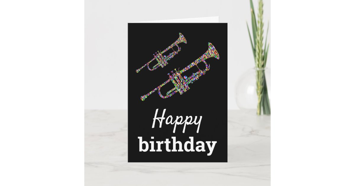 Funky trumpet colorful music Happy Birthday Card | Zazzle