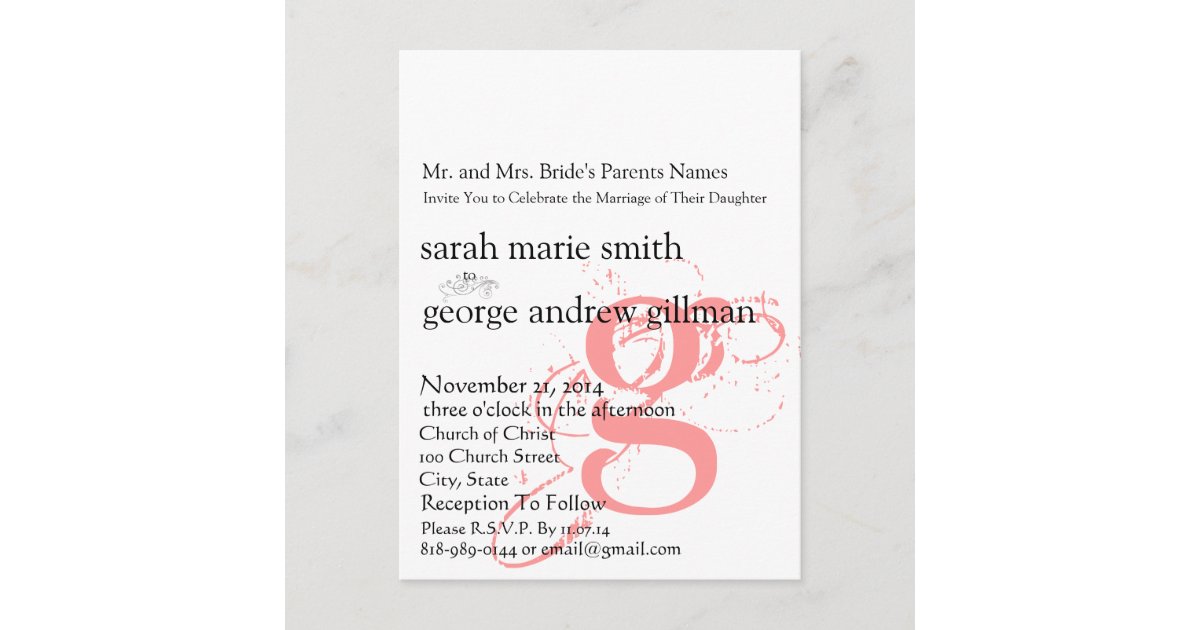 Funky UpBeat Modern Monogram Wedding Invitation | Zazzle
