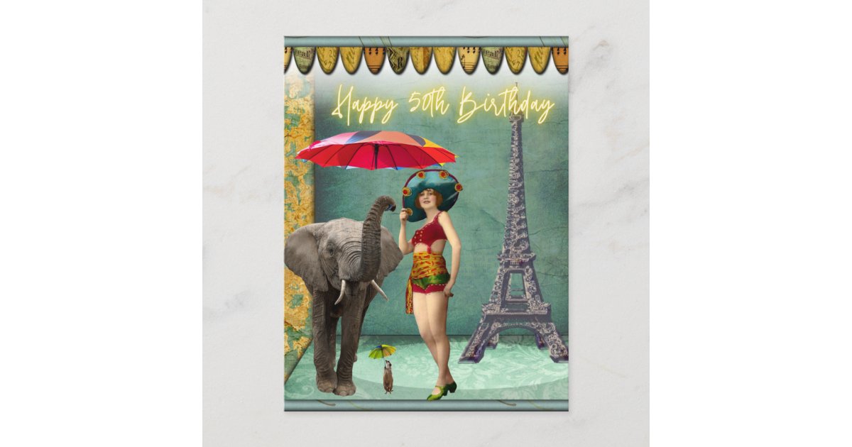 Funky Vintage Woman 50th Birthday Postcard | Zazzle