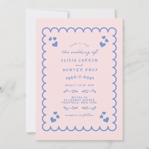 Funky Wave Doodle Illustrated Hand Written Wedding Invitation | Zazzle