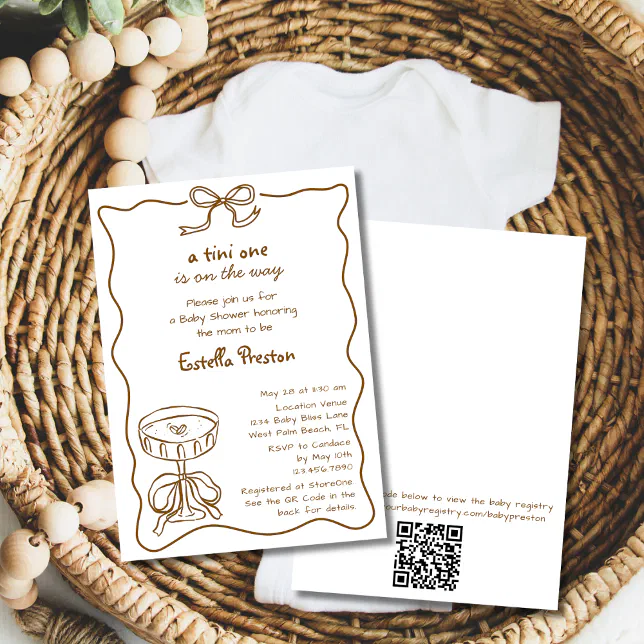 Funky Whimsical Martini QR Code Baby Shower Invitation | Zazzle