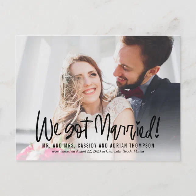 Funky Writing EDITABLE COLOR Wedding Announcement Postcard | Zazzle