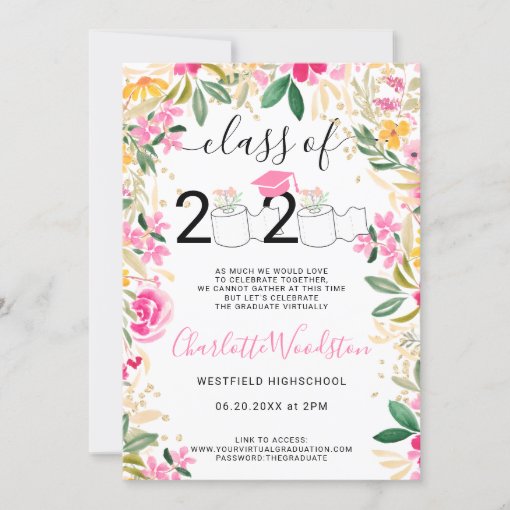 Funny 2020 roll floral photos virtual graduation invitation | Zazzle