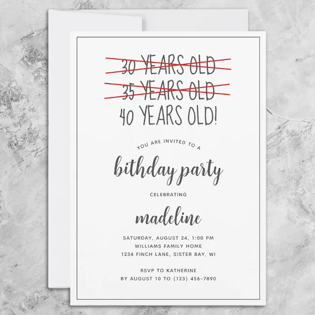 Funny 40 Year Old Birthday Party Invitation | Zazzle