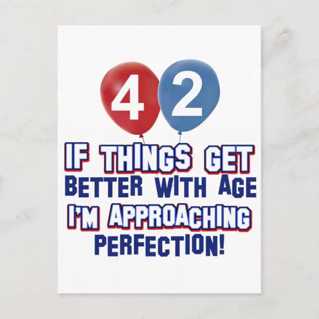 Funny 42nd year old birthday designs postcard | Zazzle