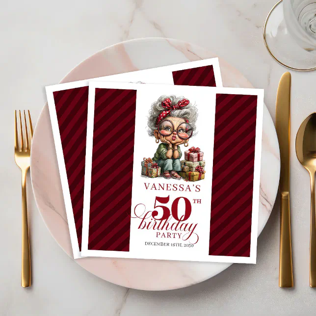 Funny 50th Birthday Old Lady Quirky Party Napkins | Zazzle