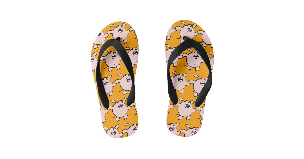Funny 5 Cartoon Pig Choose Color Kids Flip Flop | Zazzle