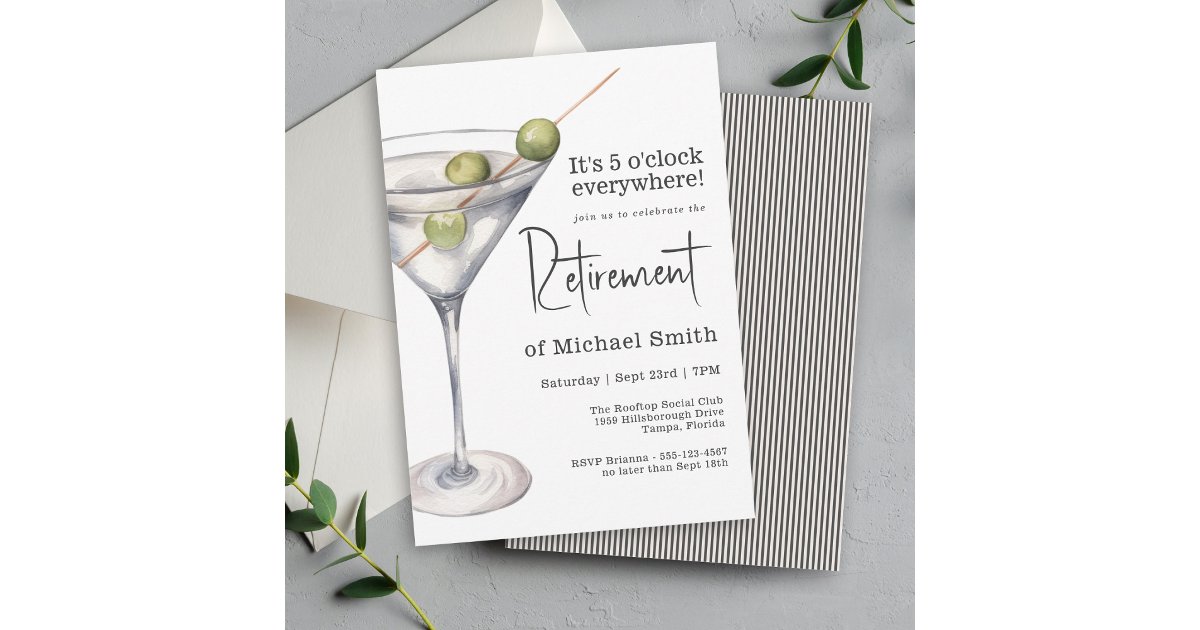 Funny 5 O'clock Everywhere Retirement Party Invitation | Zazzle