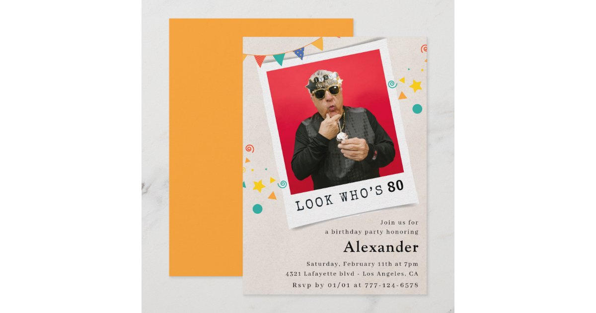Funny 80th birthday invitations Men Fun Photo | Zazzle