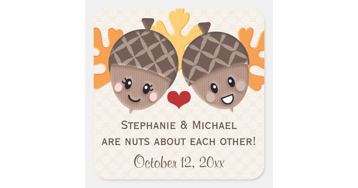 Funny Acorn Couple Favor Square Sticker | Zazzle