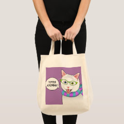 Funny Adorable Hipster Doofus Cat Shopping Bag | Zazzle