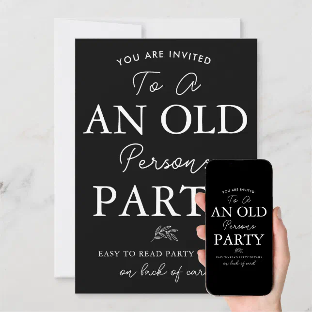 Funny Adult Birthday Party Large Type Old Persons Invitation | Zazzle