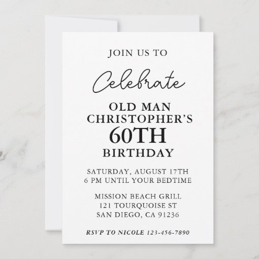 Funny Adult Birthday Party Large Type Old Persons Invitation | Zazzle