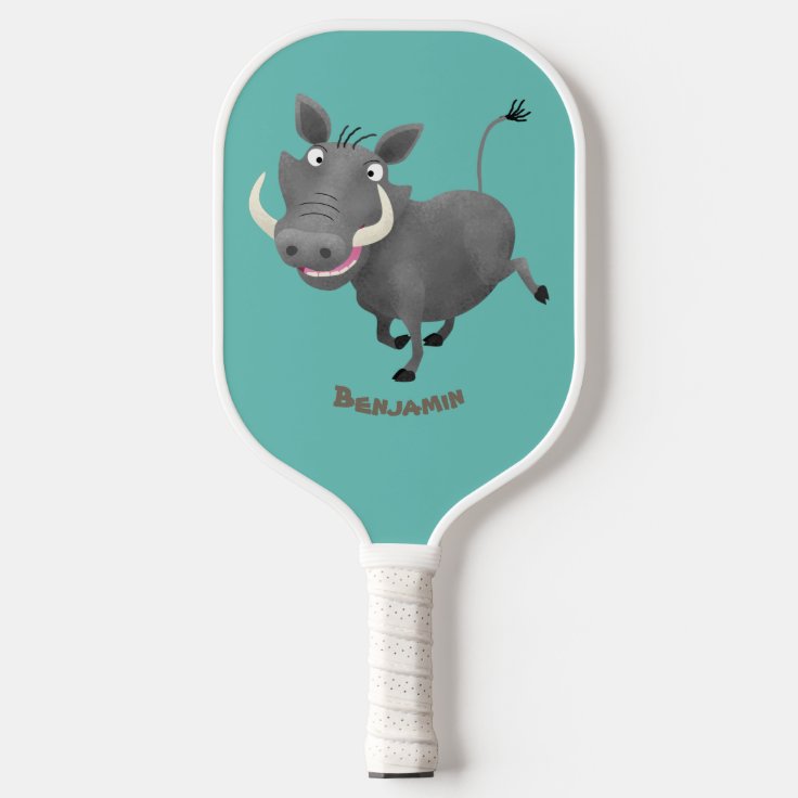 Funny african warthog pig cartoon illustration pickleball paddle | Zazzle
