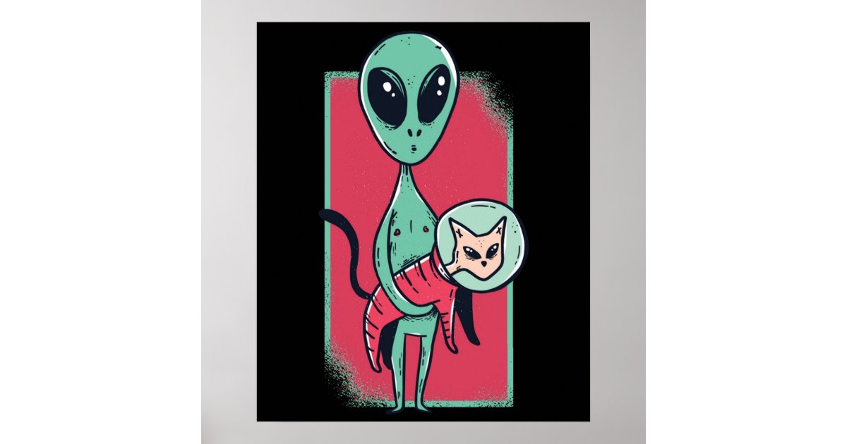 Funny Alien Cat Lover UFO Kitten Spaceship Flying Poster | Zazzle