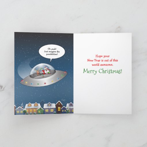 Funny Alien Christmas UFO Santa Rudolph Holiday Card | Zazzle