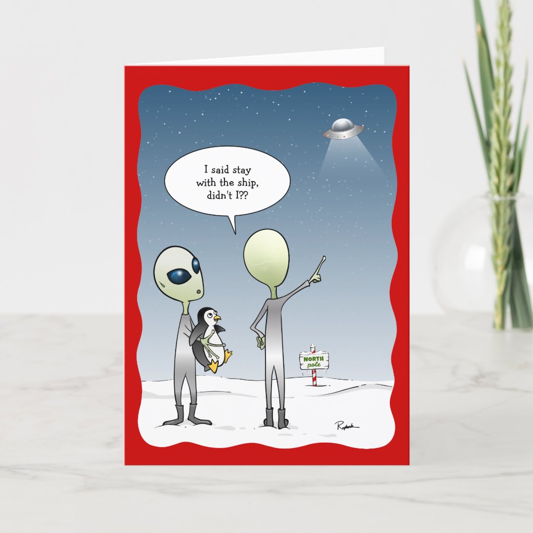 Funny Alien Christmas UFO Santa Rudolph Holiday Card | Zazzle