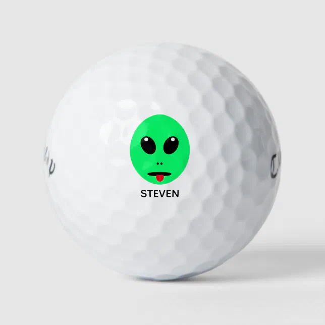 Funny Alien Face Personalized Name Mens Golf Balls | Zazzle