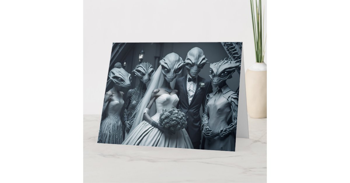 FUNNY ALIEN SCI-FI WEDDING CONGRATULATIONS CARD | Zazzle