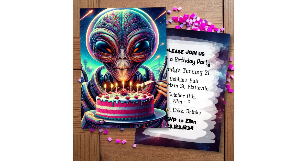 Funny Alien Themed Birthday Party Invitation | Zazzle