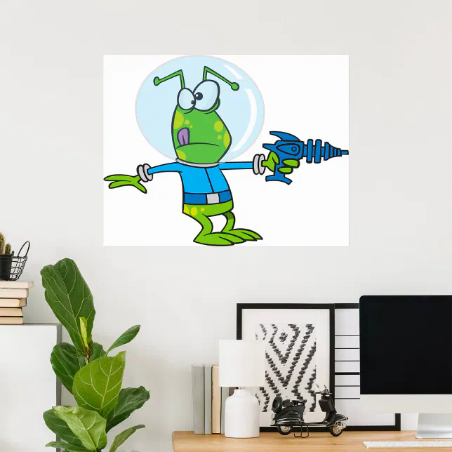 Funny Alien with Ray Gun Sci-Fi Space Invader Poster | Zazzle
