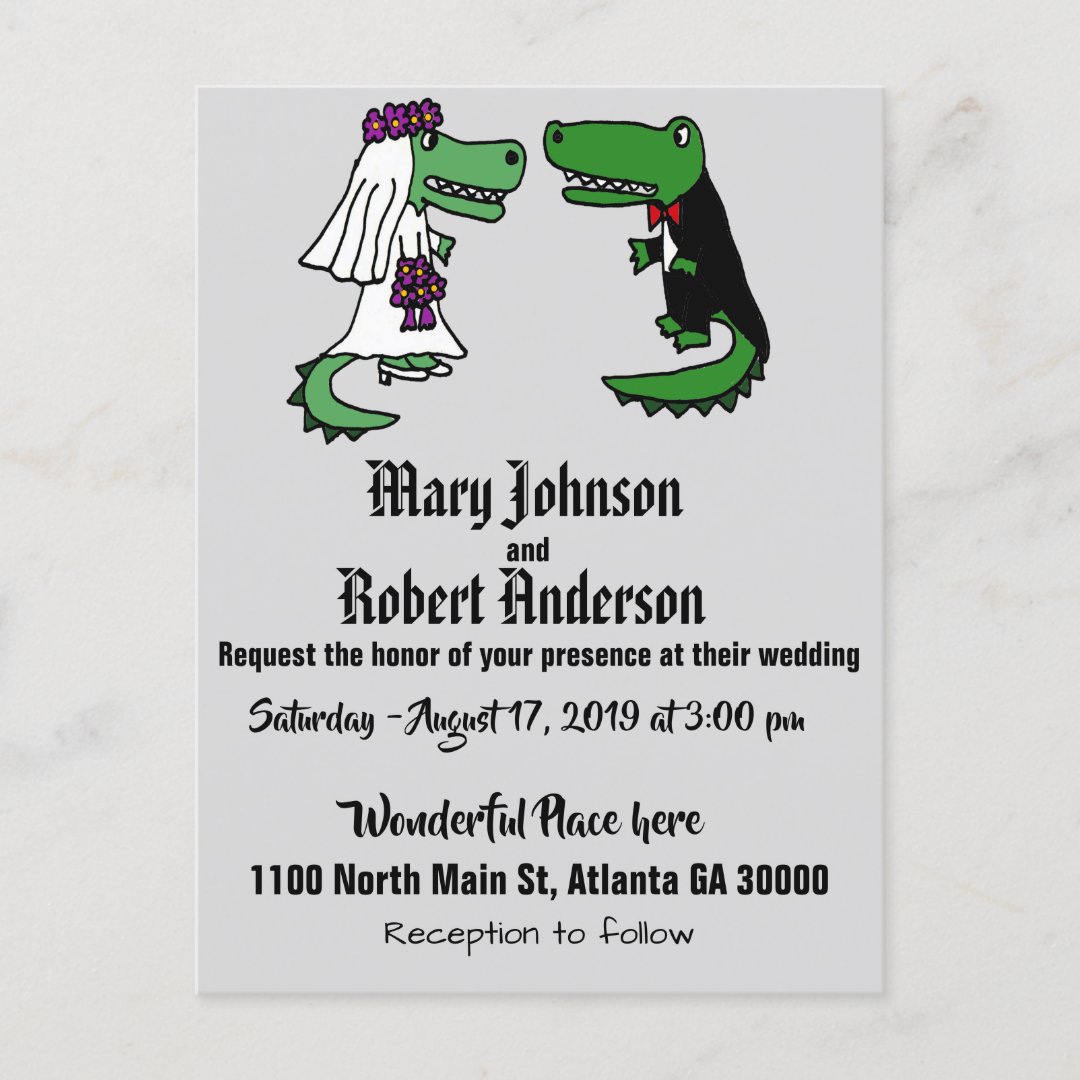 Funny Alligator Bride and Groom Wedding Invitation | Zazzle