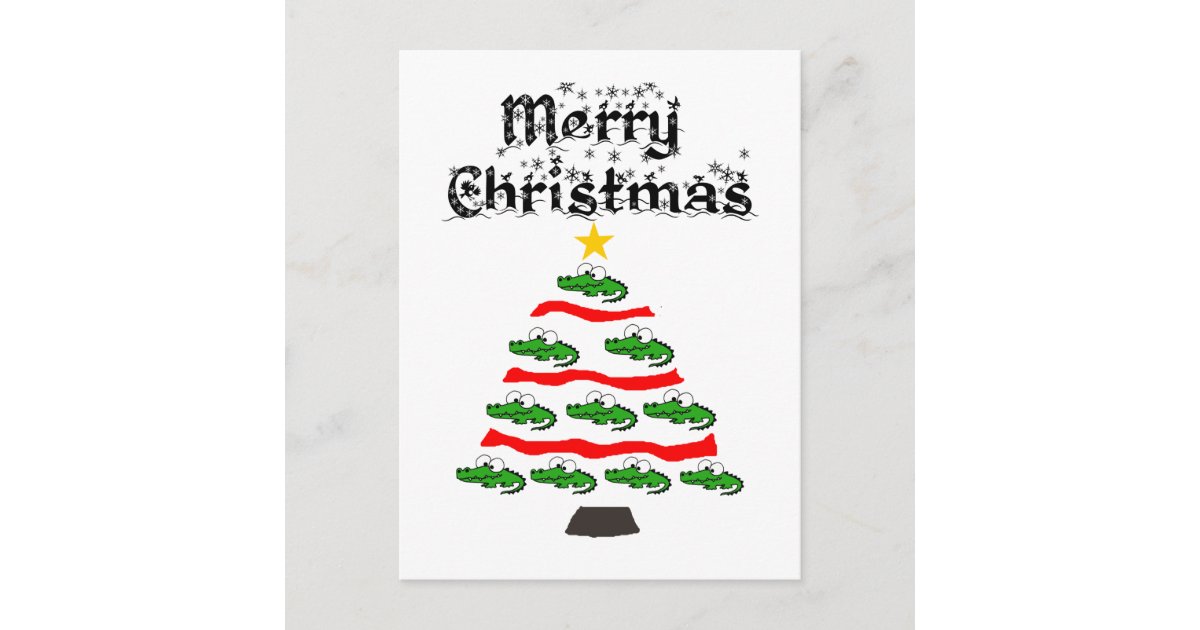 Funny Alligator Christmas Tree Cartoon Postcard | Zazzle