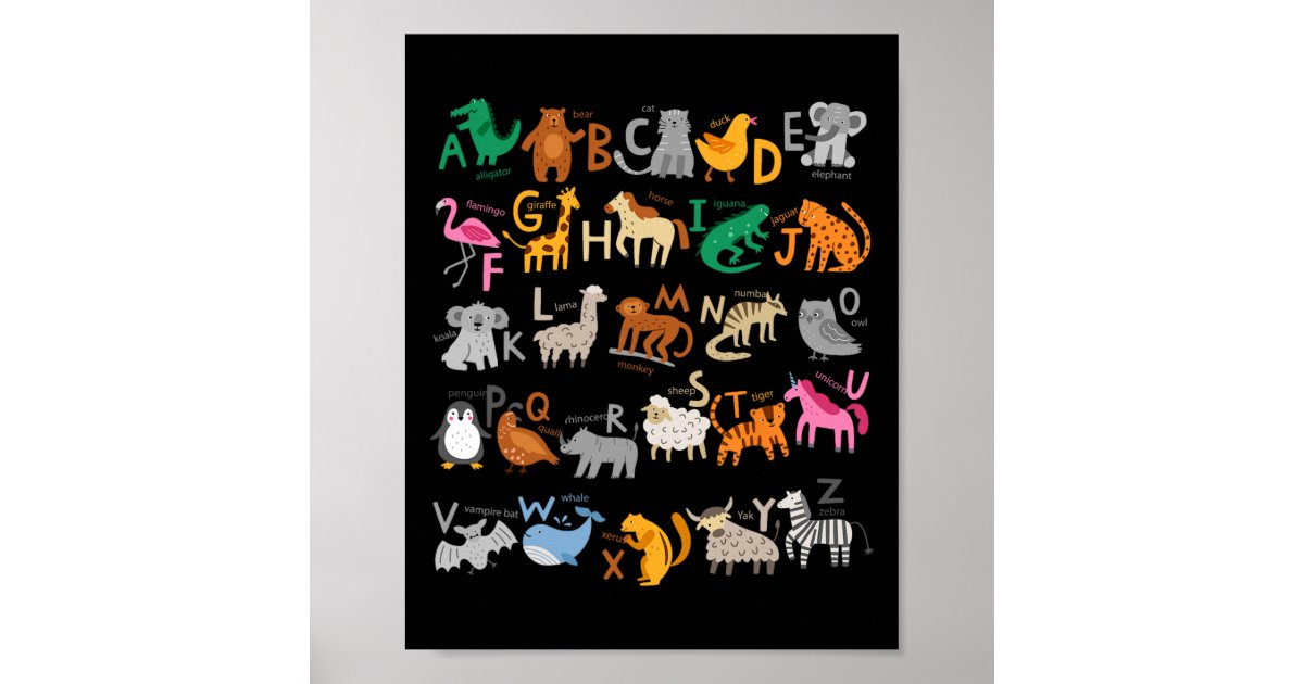 Funny Alphabet Abcs Animal Learning Kindergarten T Poster | Zazzle