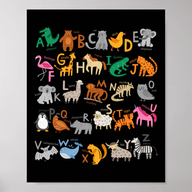 Funny Alphabet Abcs Animal Learning Kindergarten T Poster | Zazzle