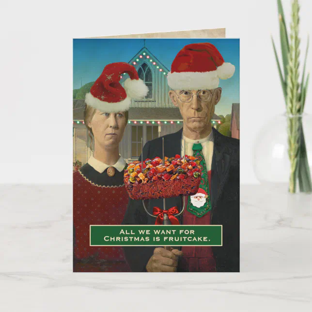 Funny American Gothic Christmas Fruitcake Holiday Card | Zazzle