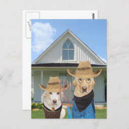 Funny American Gothic Dogs/Labs Postcard | Zazzle