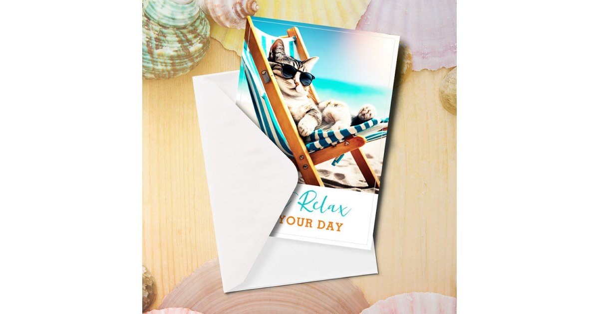 Funny and Cute Cat Birthday Card | Relax on Beach | Zazzle
