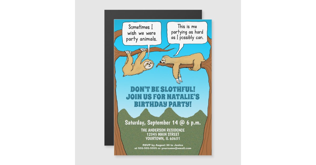 Funny and Cute Sloths Birthday Party Invitation | Zazzle
