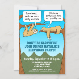 Funny and Cute Sloths Birthday Party Invitation | Zazzle