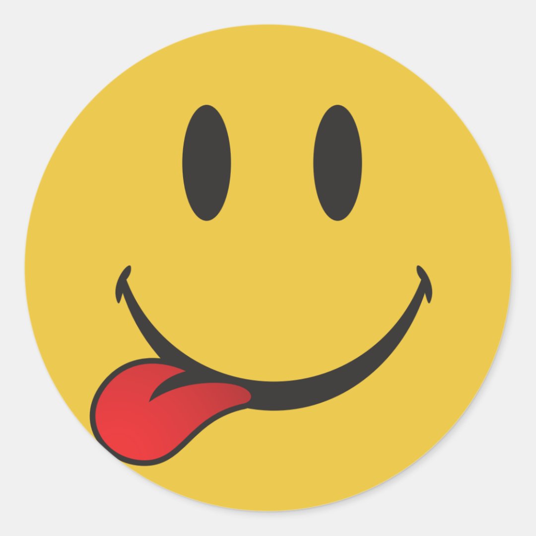 Funny and Cute Sticking out tongue Emoji Classic Round Sticker | Zazzle