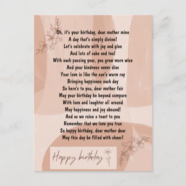 Funny and Touching Poem for Mum Birthday Postcard | Zazzle